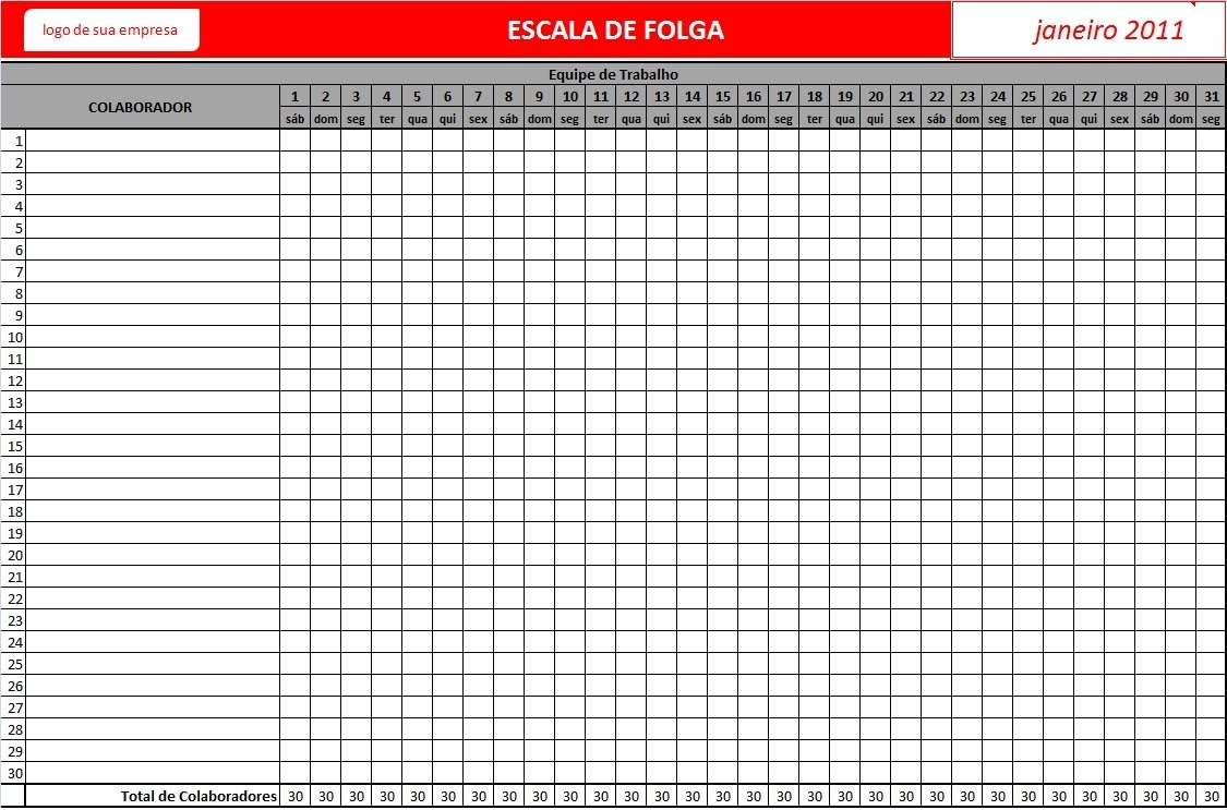 Escala De Folga Planilha Pronta Escala De Folga Planilha Pronta